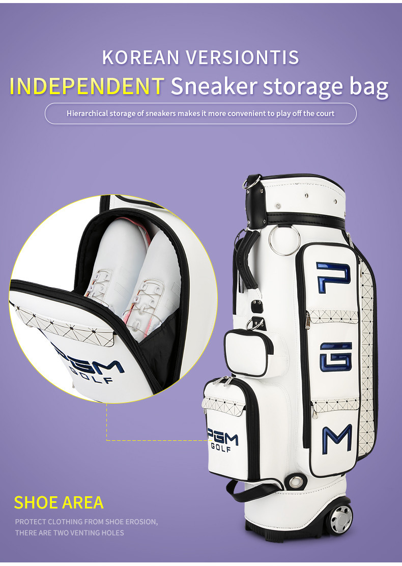 PGM Lady Good Quality Plaid Hidden Trolley Waterproof PU Golf Cart Bag With Wheels QB036 ...