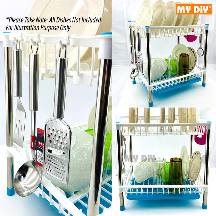 MULTIFUNCTION DOUBLE DECK DISH RACK / RAK PINGGAN MANGKUK 2 TINGKAT / 2 ...