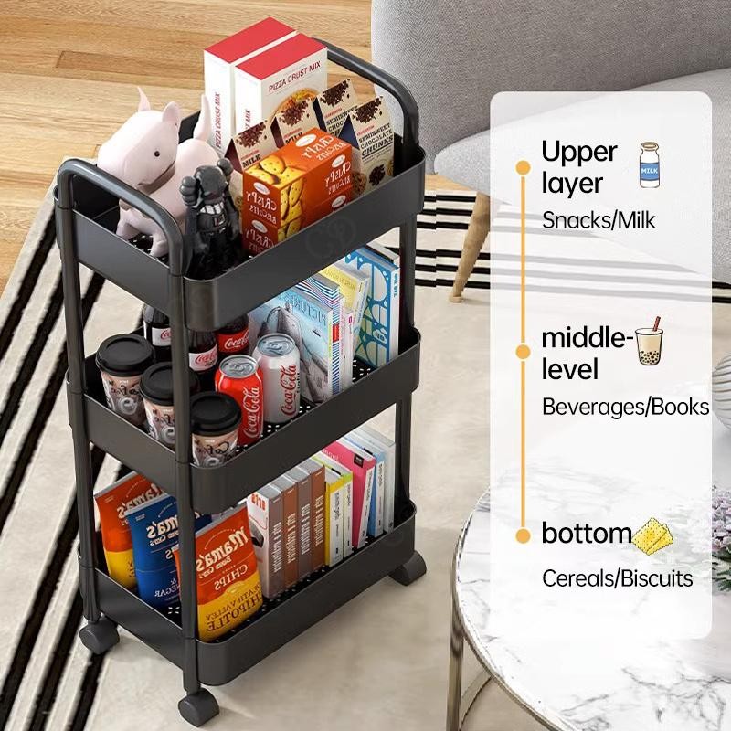 3 Layer Moving Rack Kitchen Storage Shelf Wall Cabinets Home Bedroom ...