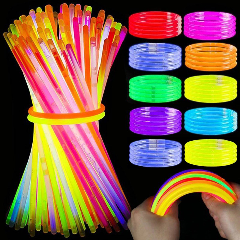 100/200Pcs Bendable Fluorescent Sticks / Multicolors Glow in The Dark ...