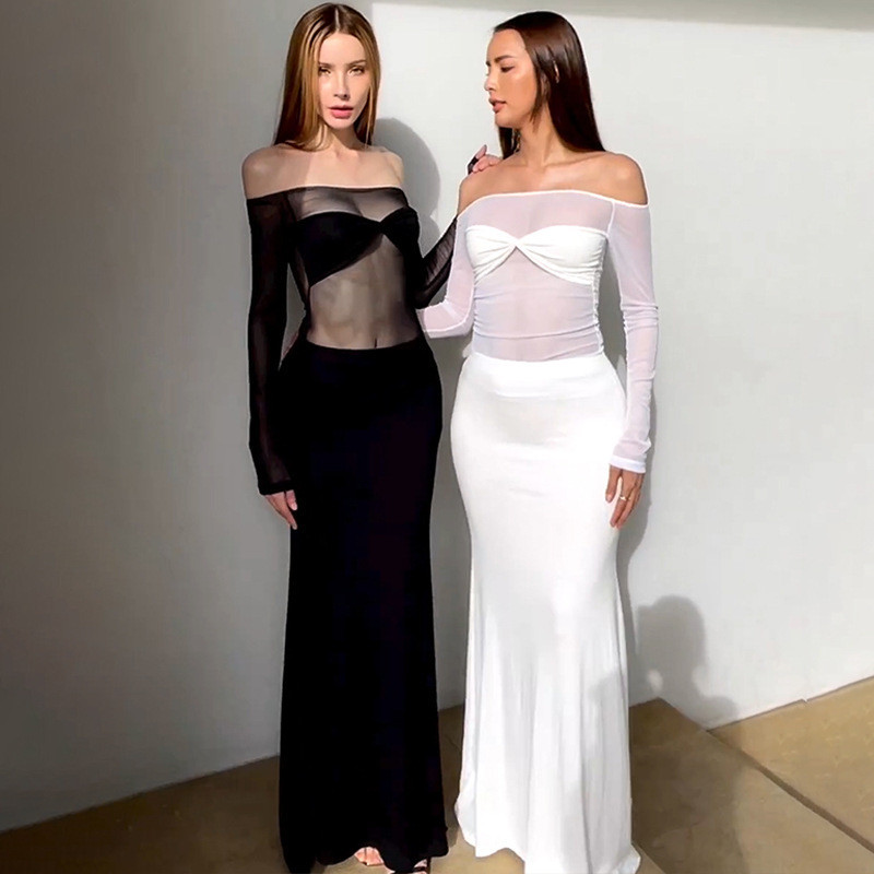 WEANIA Women's Sexy See-through Mesh Long Sleeve Off-shoulder Dress | Shopee Philippines