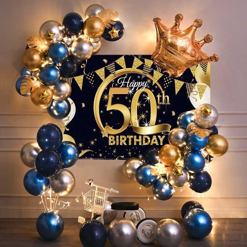 50Th 60Th Birthday Party Decorations Gold Blue Metallic Balloons Garland Kit Na May Backgro Shopee Philippines