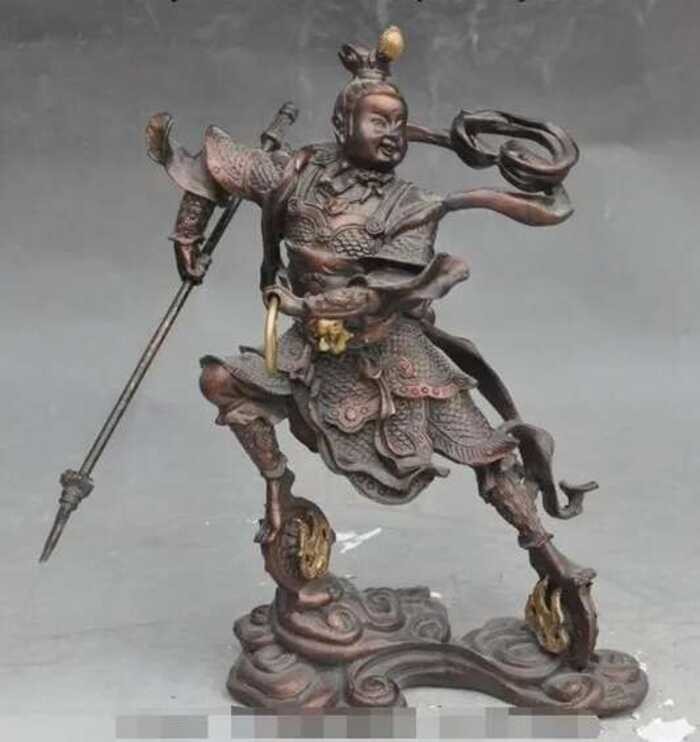 10"Chinese Myth Classical Bronze Ne Zha Nezha Warrior Knight God ...