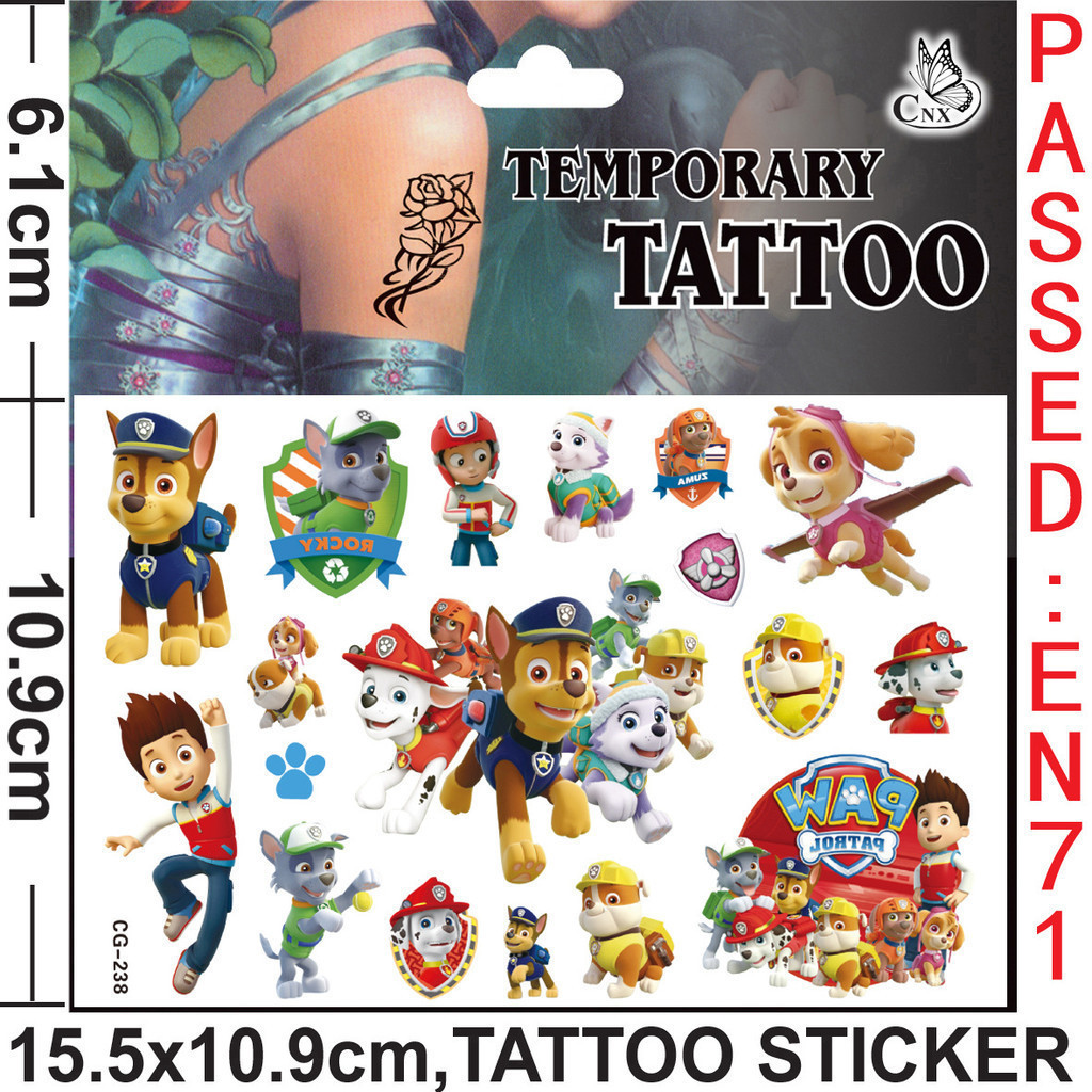 Paw Patrol Birthday Decoration Skye Rocky Rubble Everest Tattoo Sticker ...
