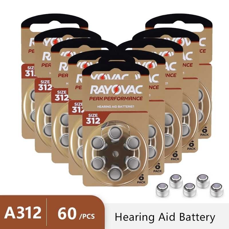 60Pcs Hearing Aid Batteries 312 A312 312A ZA312 312a PR41 Rayovac Peak ...