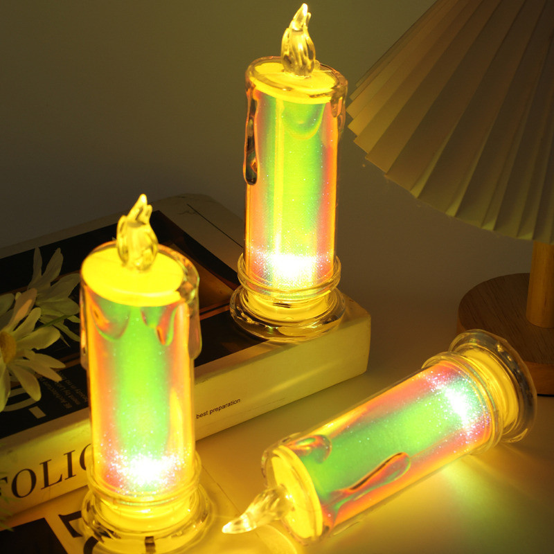 Large Flameless Luminescence Candle Lamp - Colorful Glass Pillar LED ...