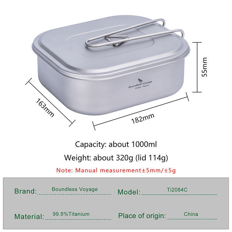 Boundless Voyage Titanium Lunch Box Bowl Pan with Lid & Folding Handle ...