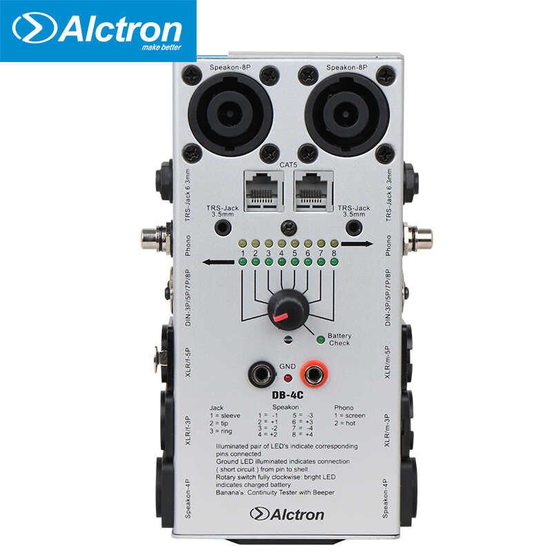 Alctron Db-4C Multi-Audio Cable Tester RS XLR RCA 1/4" 1/8" 2/4/8 Pin ...