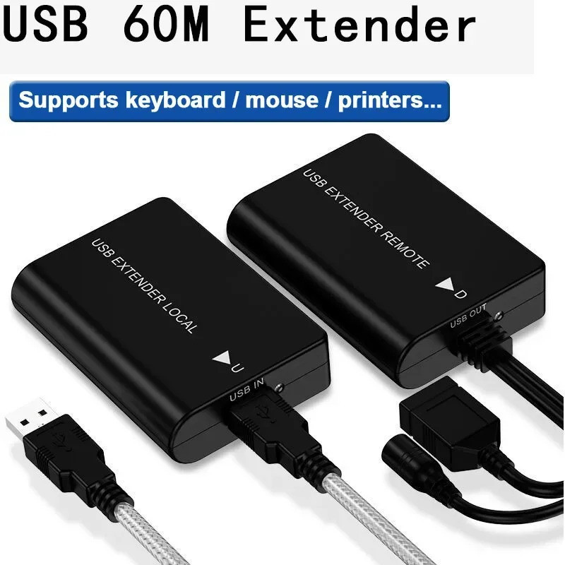 60m USB Extender USB To RJ45 Converter Over Cat5e Cat6 Ethernet Cable for USB Flash Drive Mouse ...