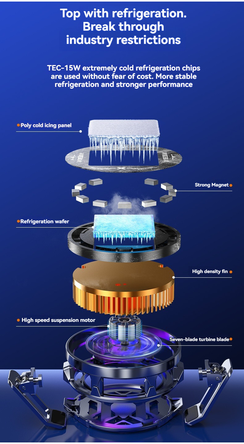 FS03 Mobile cooler for Mobile Phone Radiator 15W Strong Cooling Magnetic and Rotatable Clip ...