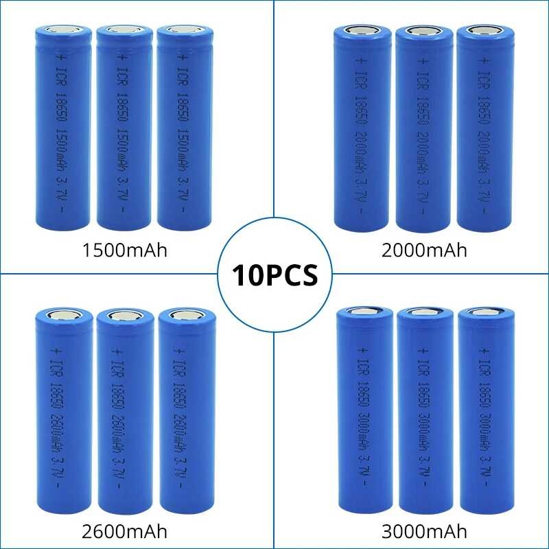 1.5Ah/2.0Ah/2.6Ah/3.0Ah 10pcs 18650 3.7V Rechargeable Battery ICR 18650 ...