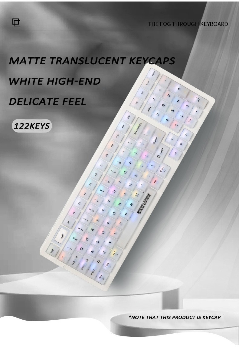 122 Keys Milky White Matte Keycaps Frosted Fog Transparent PC ABS ...
