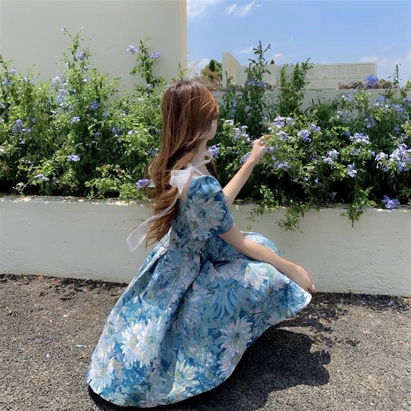 MURIOKI Floral Puff Dress for women korean style Princess Dress A-Line ...
