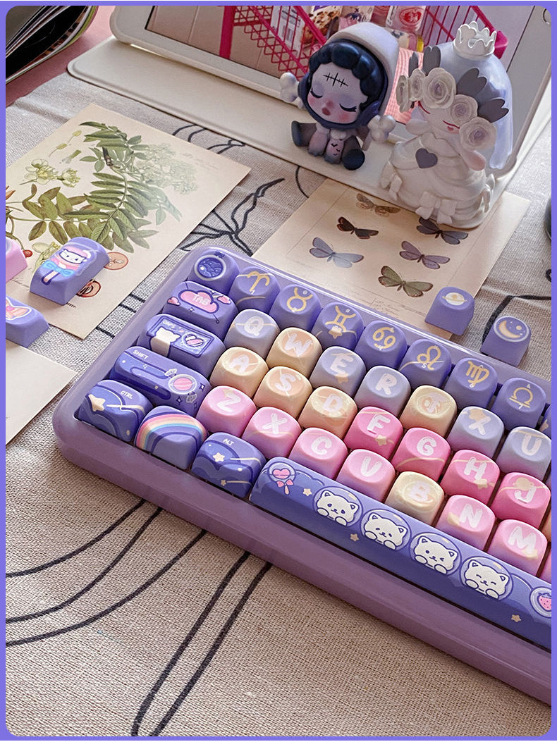 128 Keys Cat Candy Planet Keycap PBT Material CSO Profile Full Five ...