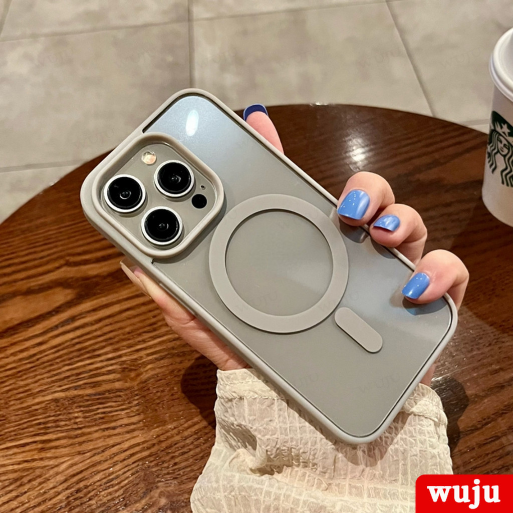 WUJU Matte Transparent Acrylic Magnetic Wireless Charging Case Compatible For iPhone 16 11 12 13 ...