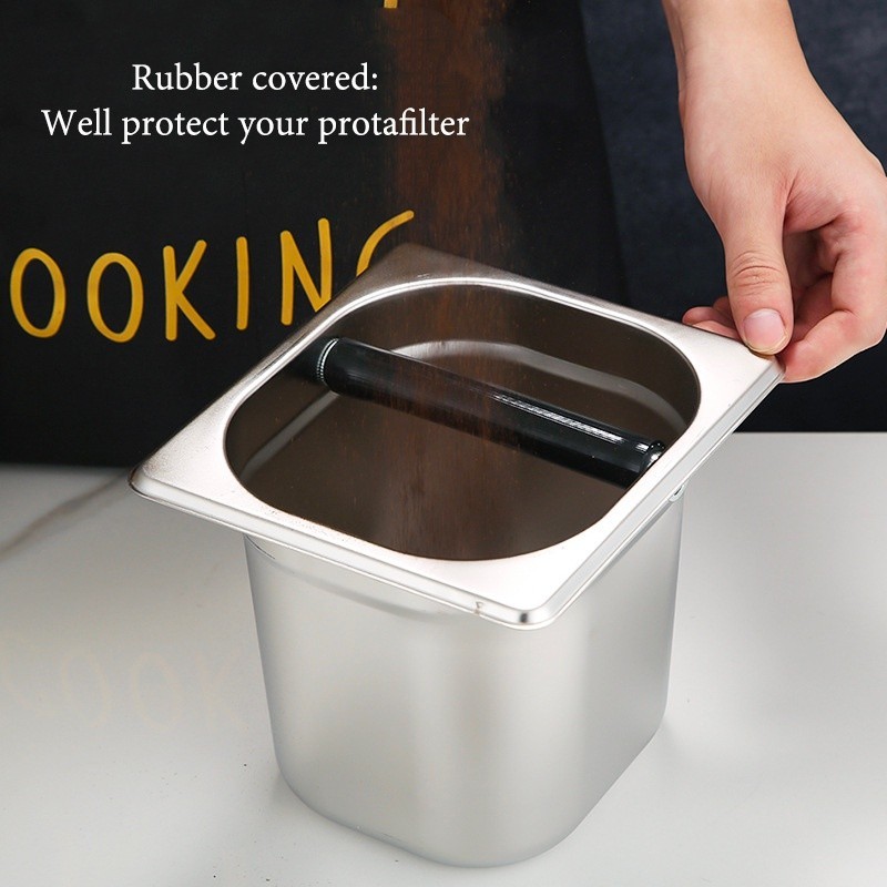 304 Stainless Steel Espresso Knock Box, Anti-Slip Coffee Grind Dump Bin ...