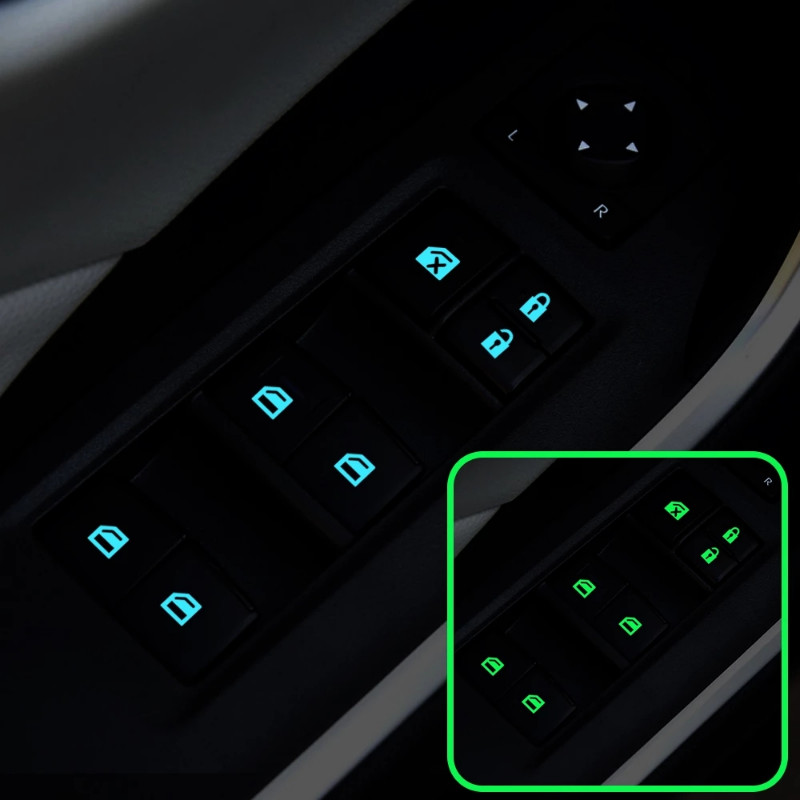 Multicolour Car Luminous Button Sticker Set - Window Lifter Switch ...