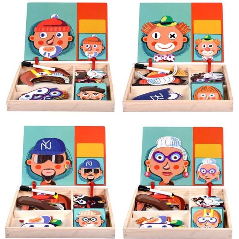 Ang Mukha Ay Gumagamit Magnetic Puzzle Board Gumuhit Stickers Kahoy Mga ...