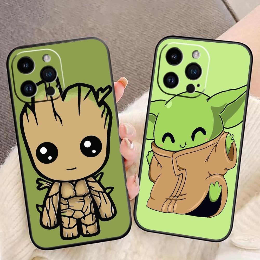 Cartoon Baby Groot & Yoda Soft Black Silicon TPU Cell Phone Case For ...