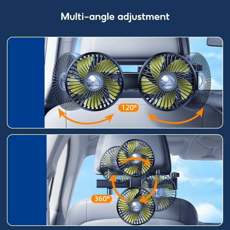 OATSBASF Rechargeable Car Fan Rear Seat Dual Fan Aluminum Alloy Support ...