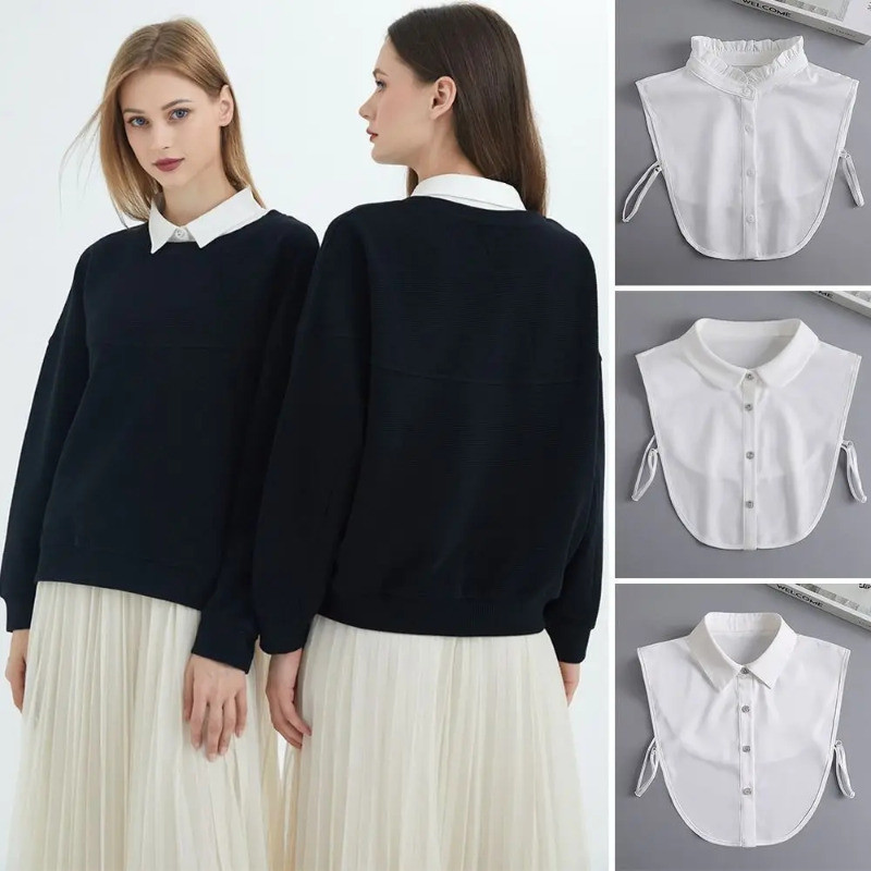 Women Cotton Shirt Fake Collar - White Black Detachable False Collar ...