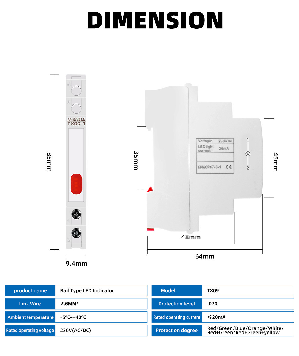 Din Rail 9mm Indicator Light AC DC 220V 230V LED Signal Lamp Pilot ...