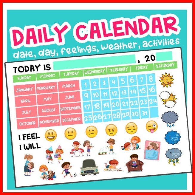§ Daily Calendar Day Date Weather Feelings Activities for KIDS ...