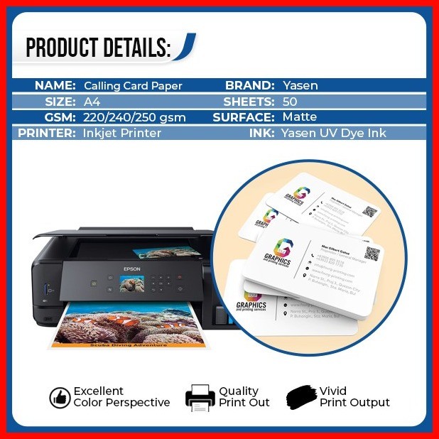 Yasen Double-Sided Matte Calling Card Paper A4 Size Cardstock Paper (50 ...