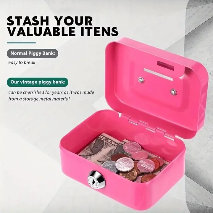 Metal Piggy Bank with Key Lock Money Secret Security Safe Box Anti ...