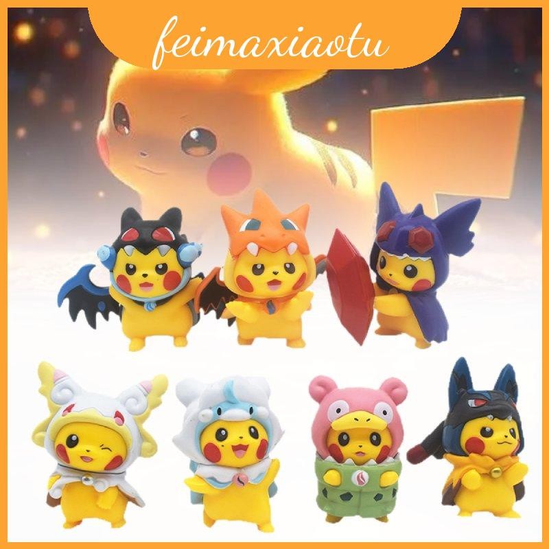 Colorful Piece 7 Pikachu Transforming Plush Toy Collection Pvc Set ...