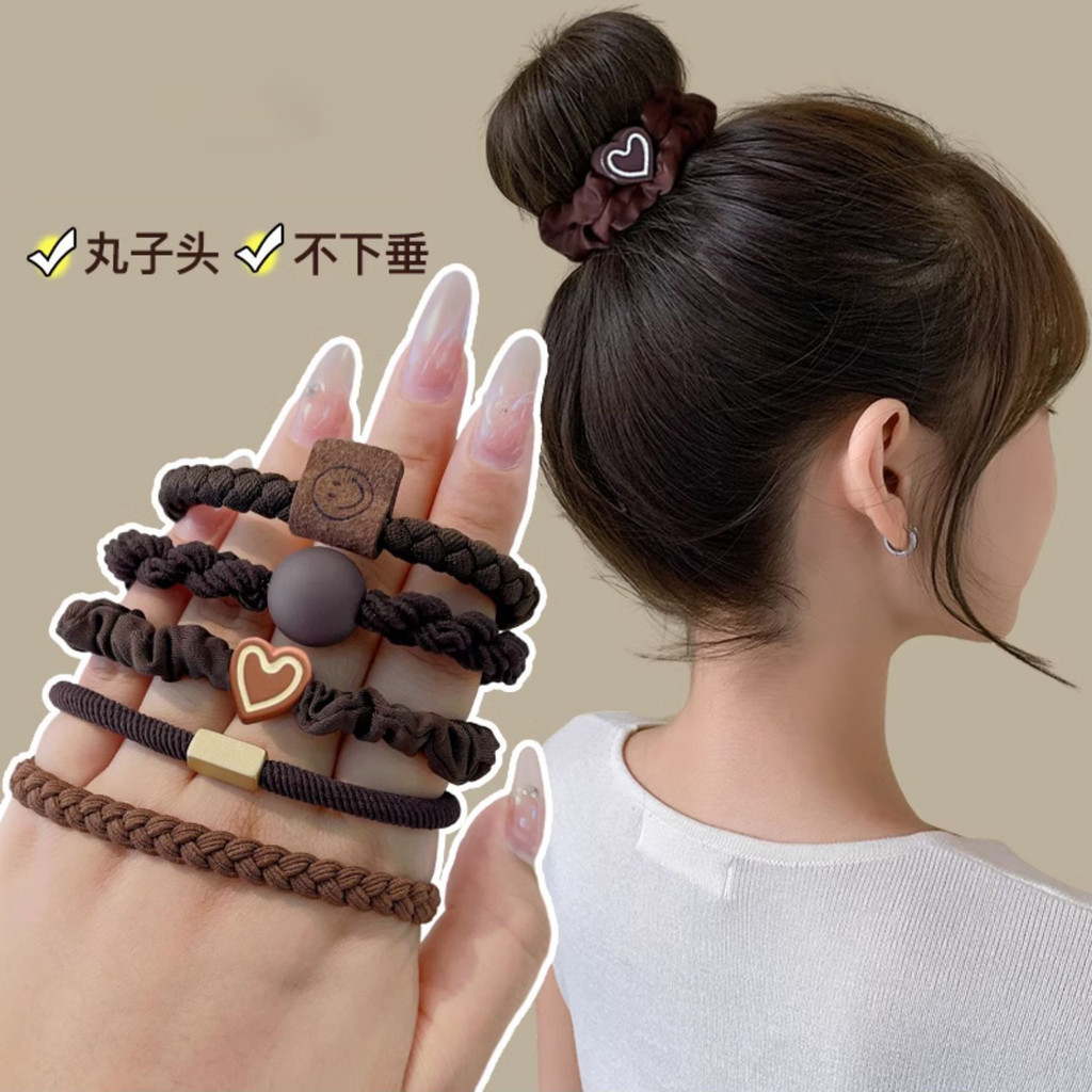 New High-end Hair Ties Set High Ponytail Coffee Color Hair Rope Women Simple Temperament High ...