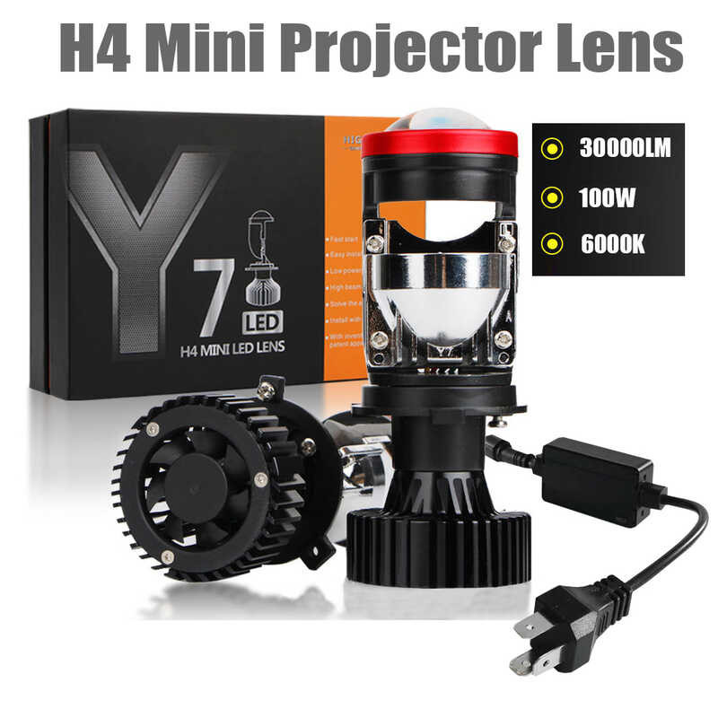 100W Y7d Headlights H4 Mini Projector Lens 6000K 30000Lm Hi/Low Beam ...