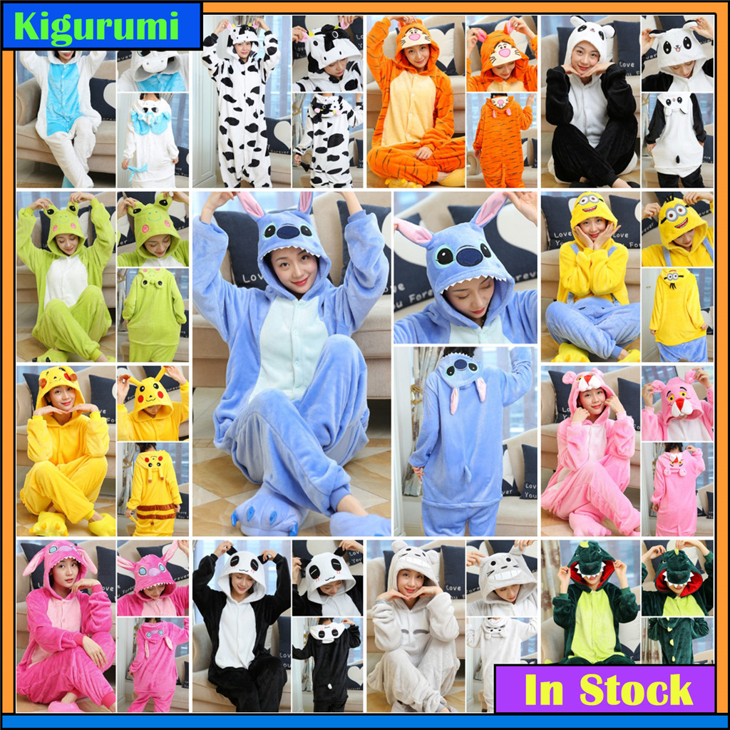 Kigurumi Cute Stitch Pikachu Unicorn Cartoon Flannel Pajamas Women Long Sleeve Sleepwear Onesies ...