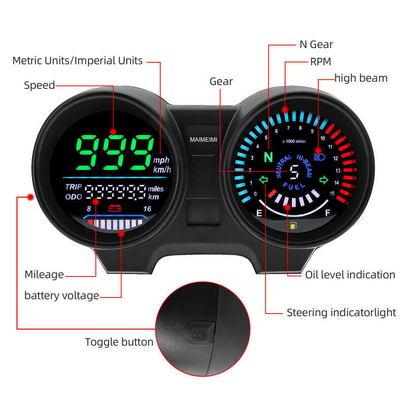 2023NEW Moto Speedometer Dashboard Meter Motorcycle Digital LED ODO ...