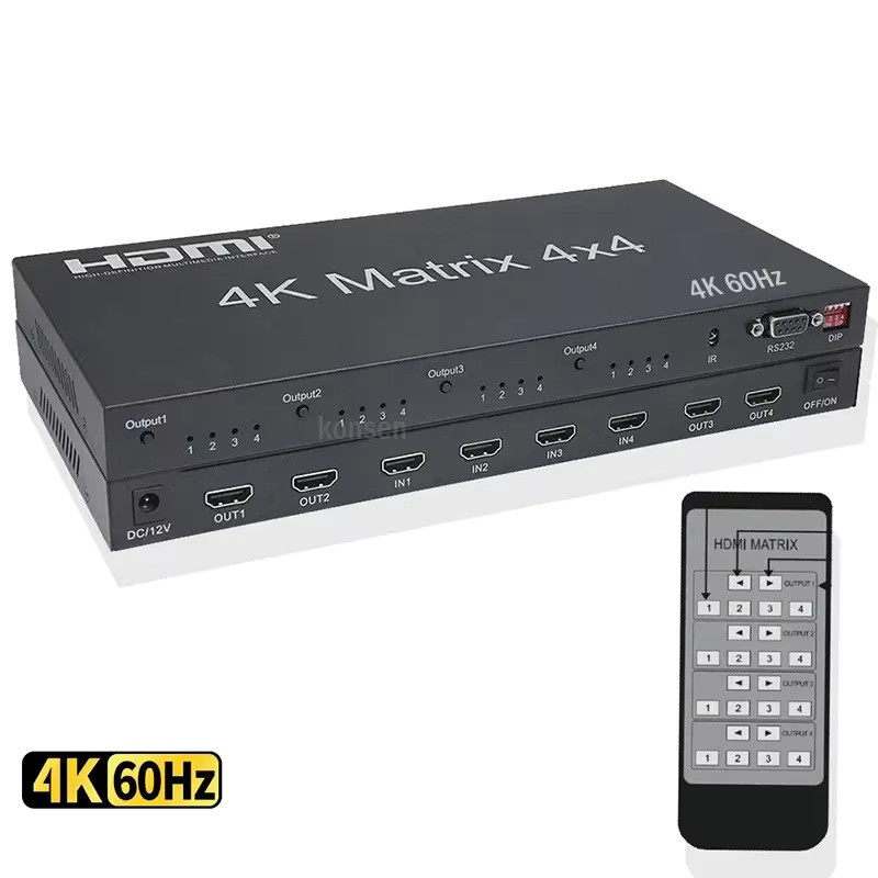 4K 60Hz HDMI True Matrix 4 in 4 out HDMI 2.0 Matrix Swticher 4x4 Video ...