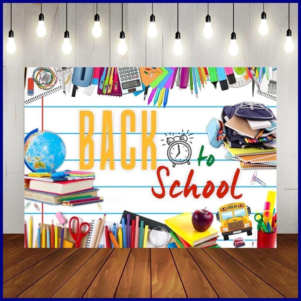 Back to School Backdrop Welcome Teacher Students Pencil Books Subject ...