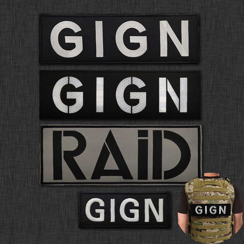 Large French GIGN embroidery+reflective tactical vest back patch ...