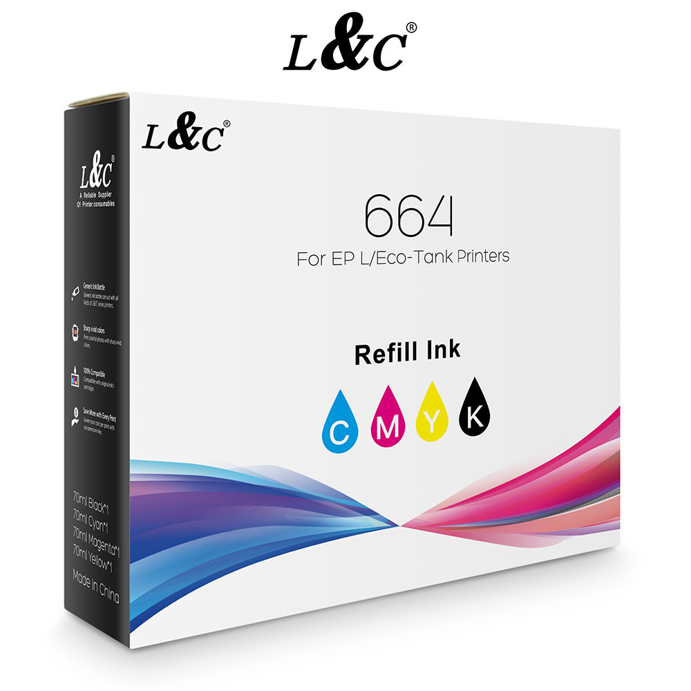 L&C 664 Ink Refill ink Dye Ink For Printer L120 L130 L200 L201 L210 ...