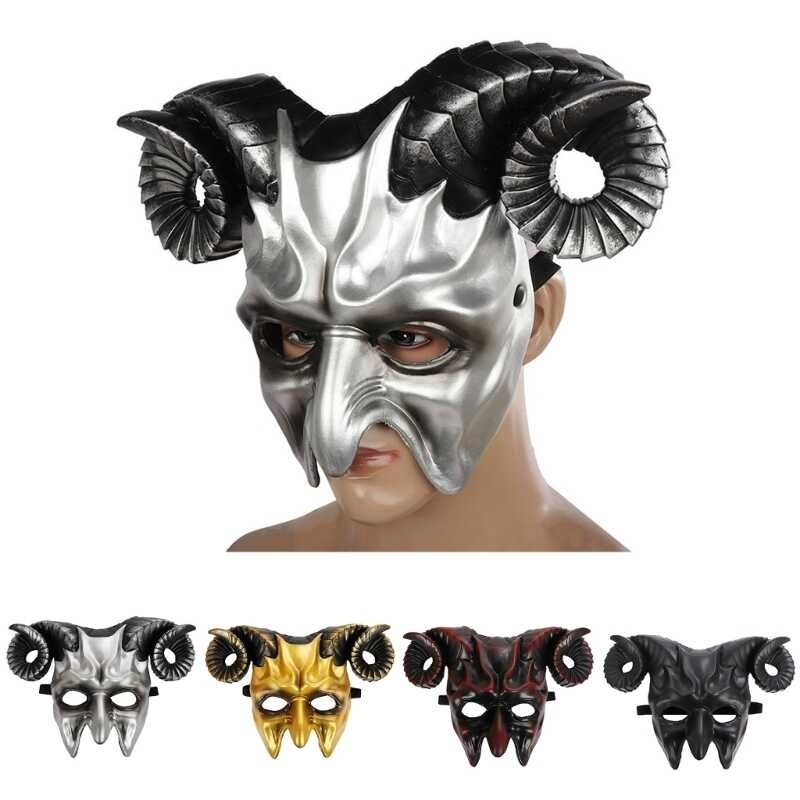 § Masquerade Devil 3D Ox Horn Halloween Cosplay Costume Horror Half ...