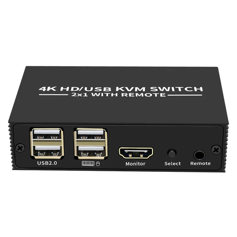 4K 2x1 HDMI KVM Switch Converter with 4 Port USB Hub with Desktop ...