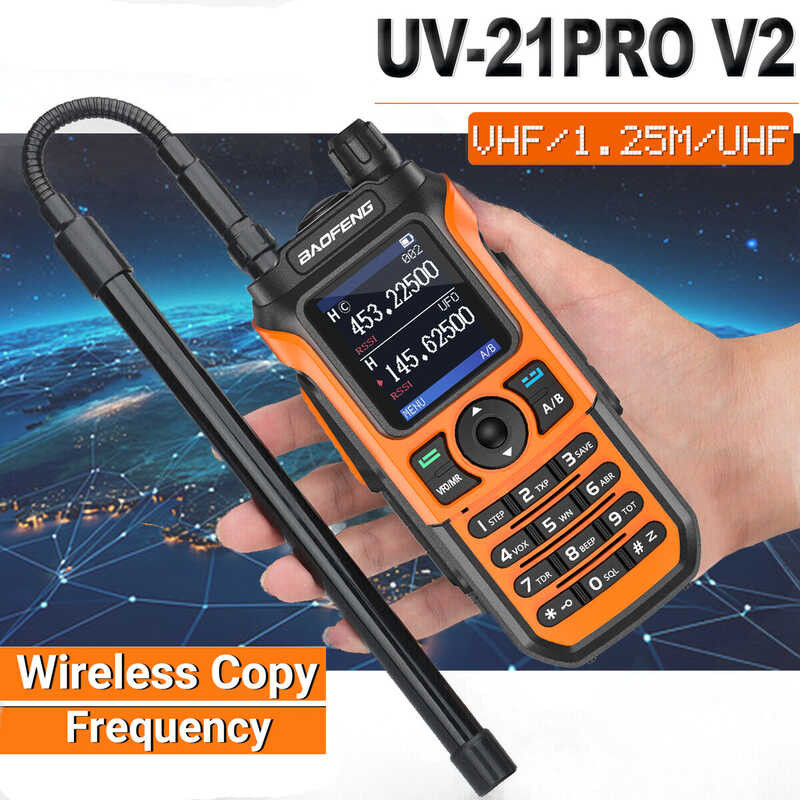 Baofeng 4 Uv-21 Pro V2 Ham Walkie Talkie Long Range Wireless Copy Frequency Tri-Band Two Way ...