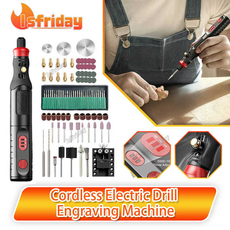5000-19500R 4.2V Cordless Electric Engraving Hine Rechargeable Drill ...
