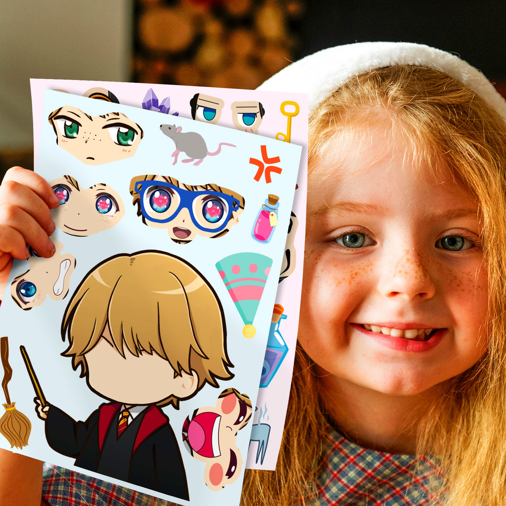 6 Sheets Q Version of Cute Harry Potter Face Changing Graffiti Stickers ...