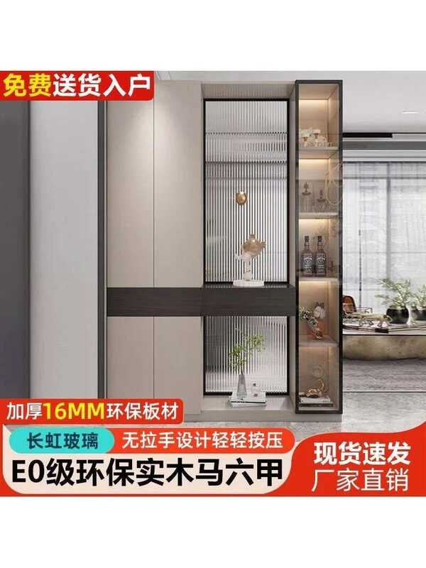 Solid wood simple modern living room partition light luxury glass ...