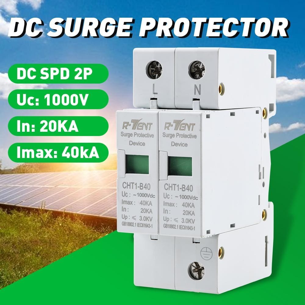 Runye Tools Surge Protective Device SPD DC 1000VDC Arrester 40KA 2 Pole ...