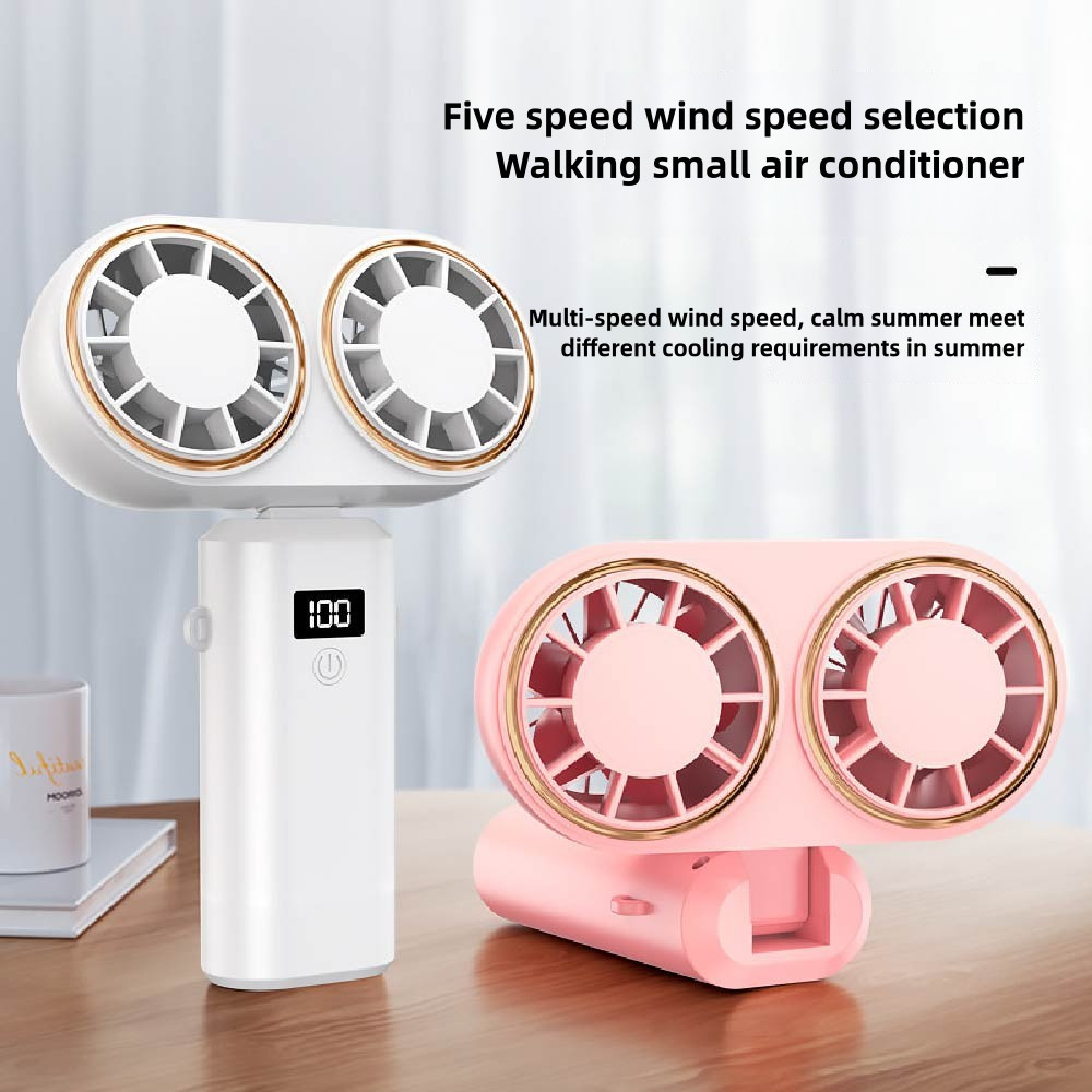Handheld Electric Fan Compact Rechargeable Dual Fan Cooler Rechargeable ...