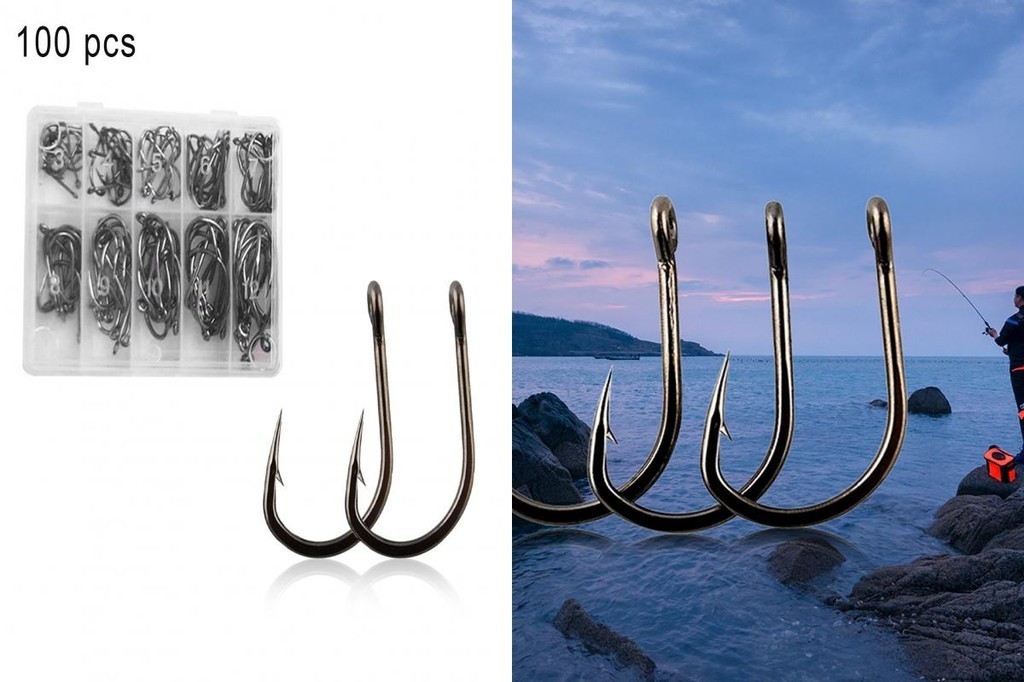 SGES 100Pcs Metal Carp Hooks for Sea High Strength Sharp Catfish Hooks ...