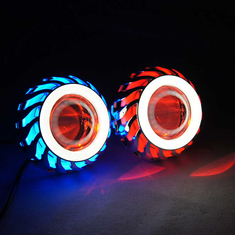 1X Motorcycle LED Angel Eyes Headlight Projector Lens Strobe High/Low ...