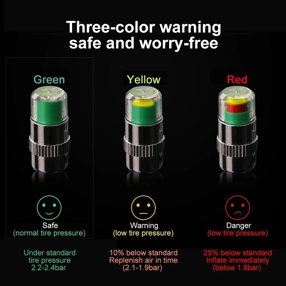 New 4Pcs Car Tire Pressure Gauge Indicator Alert Monitoring Valve ...