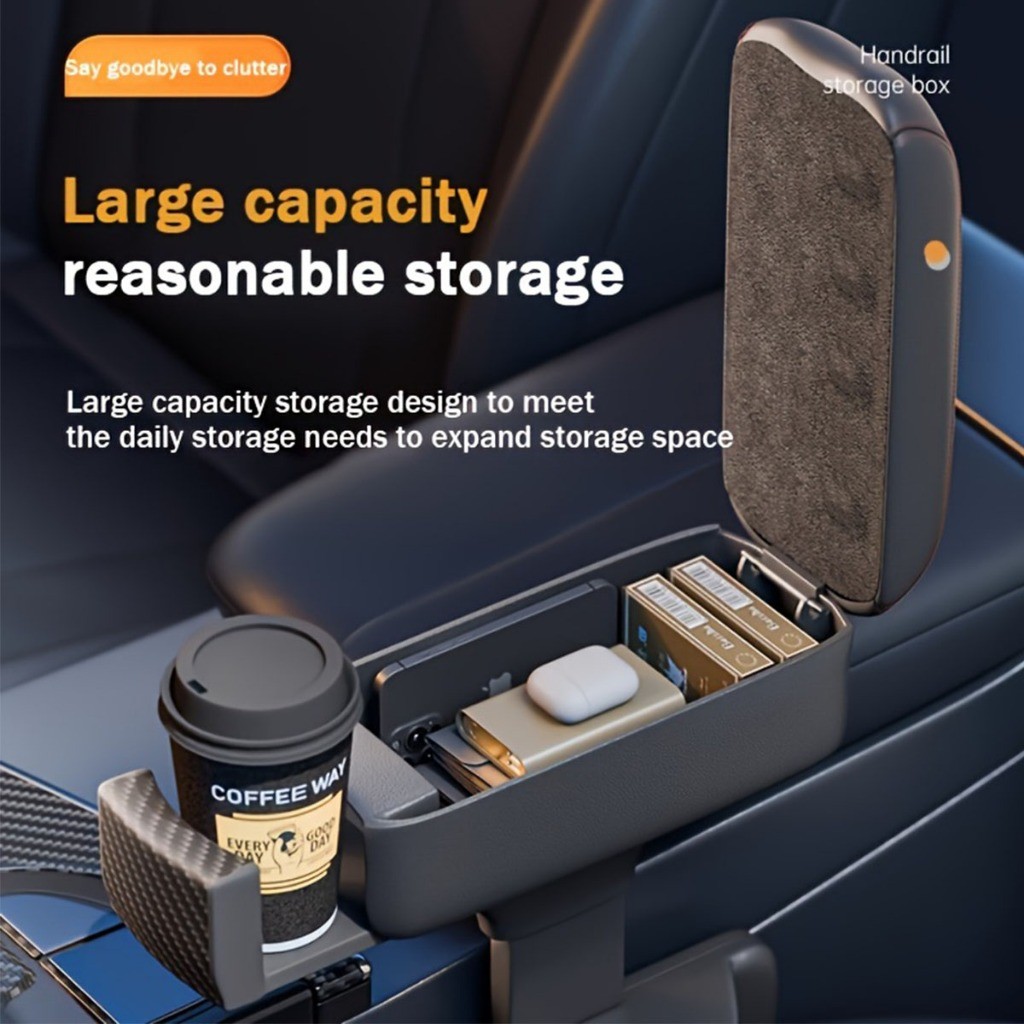 1pc Car Arm Rest Storage Box Adjustable Height Charging Organizer Elbow ...